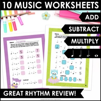 Spring Music Math Rhythm Worksheets - Music Math is a Hoot! Note Values ...