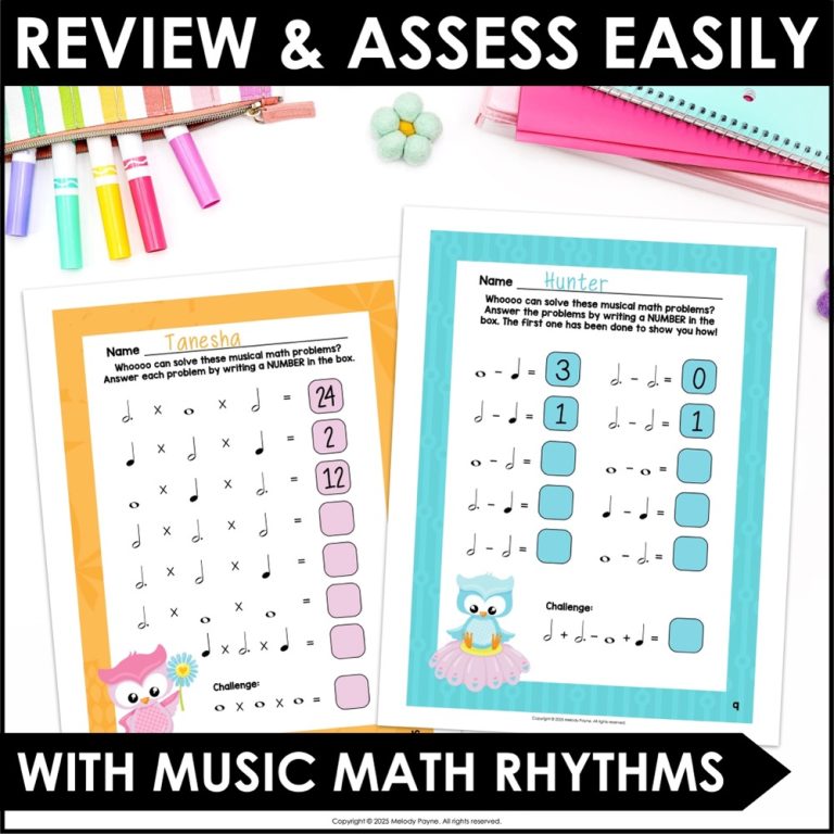 Spring Music Math Rhythm Worksheets - Music Math is a Hoot! Note Values ...