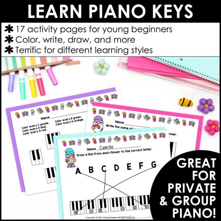 Spring White Piano Keys Worksheets for Beginners - Easy Piano Keyboard ...