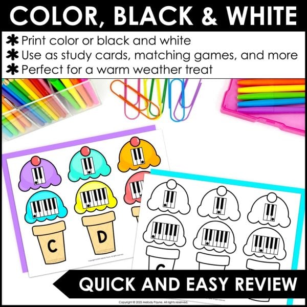 Beginning Piano Keys Matching Game for Summer - Ice Cream Keyboard ...