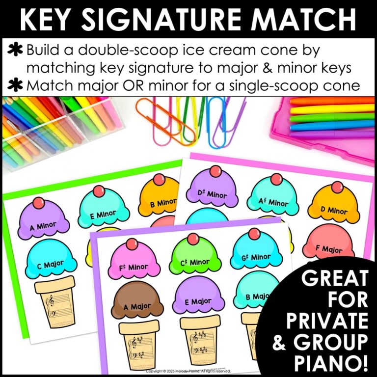 Major & Minor Key Signatures Matching Game for Summer Piano & Music ...