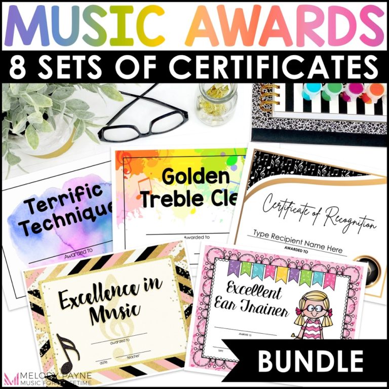 24 Printable Editable Music Awards Certificates for Piano Recitals and ...