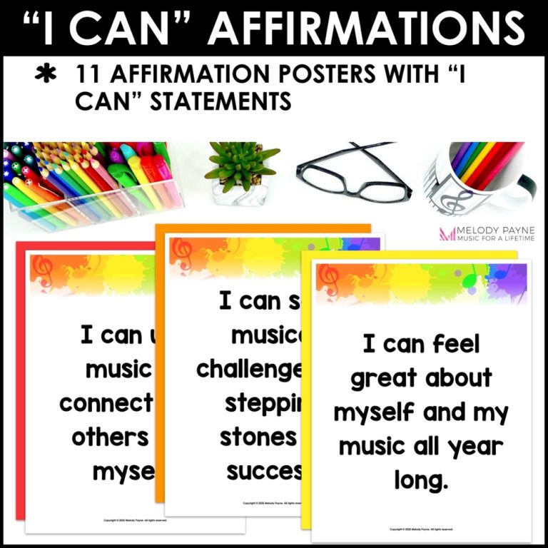 Positive Affirmations Music Posters - Superstar Rainbow Music Classroom ...