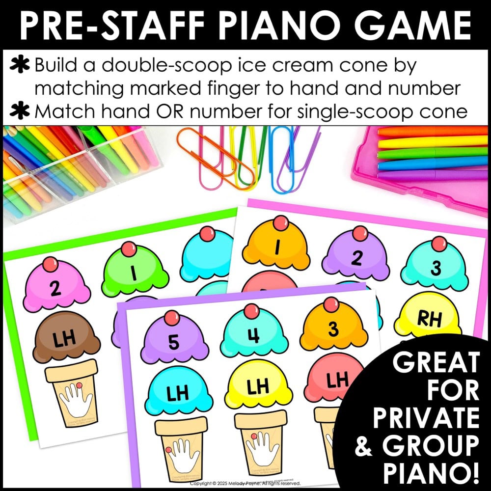 Pre-Staff Piano Finger Numbers Matching Game for Summer - Ice Cream ...