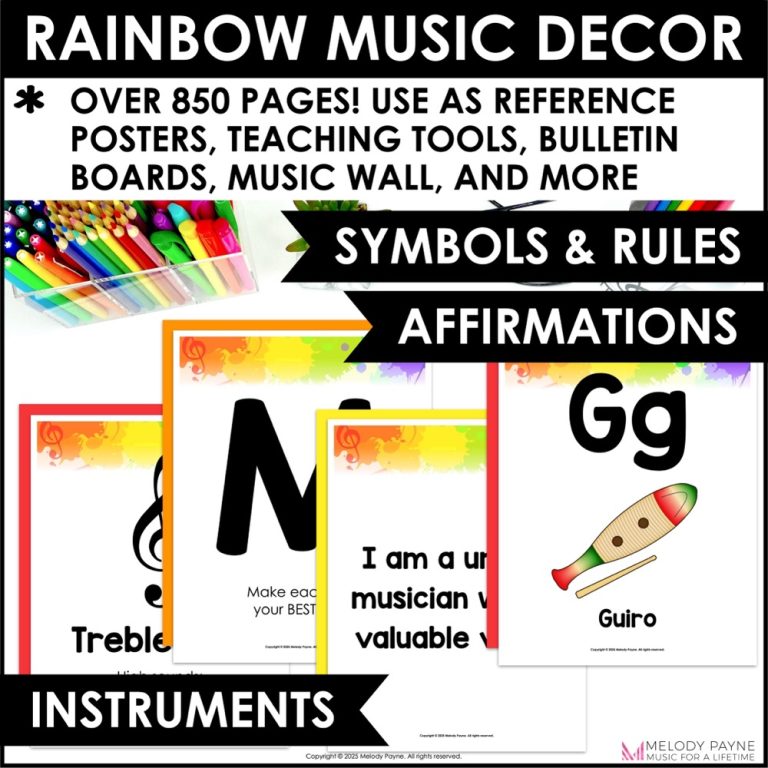 Superstar Rainbow Music Classroom Decor Bundle - Symbols, Solfege ...