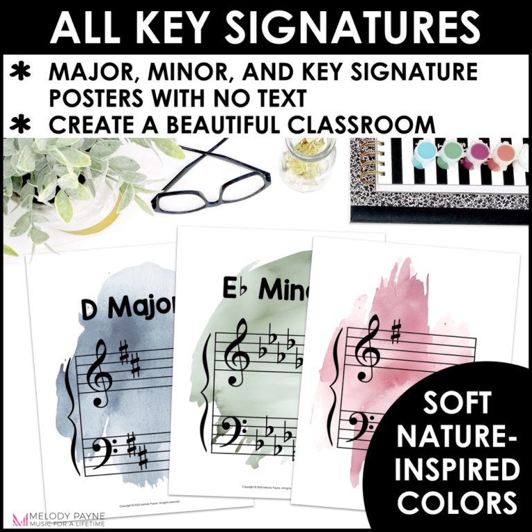 Major and Minor Key Signatures Posters - Boho Watercolor Music ...