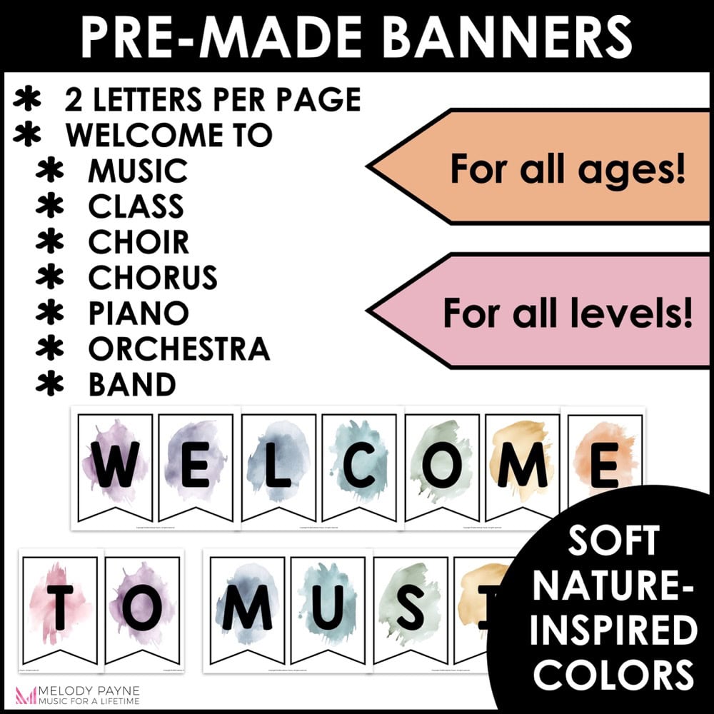 Welcome to Music Piano Choir Banner - Boho Watercolor Music Classroom ...