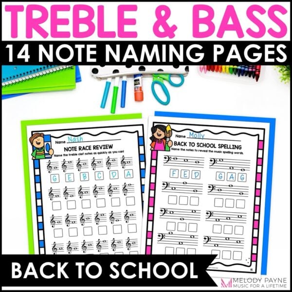 Back to School Note Reading Music Worksheets & Activities - Treble ...